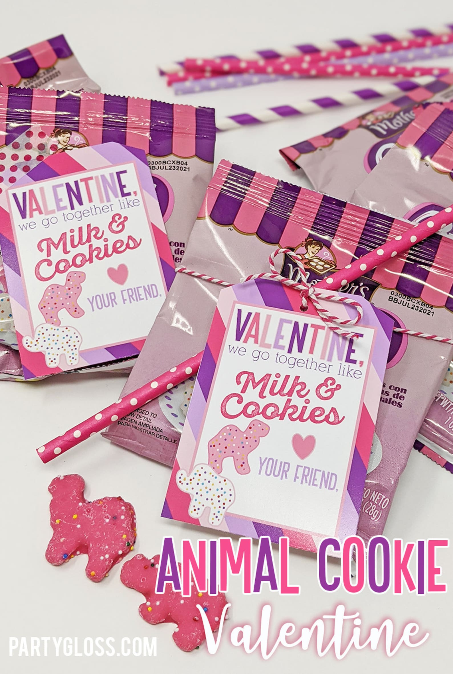 Animal Cookie Valentine's Day Printable Tags Milk and - Etsy