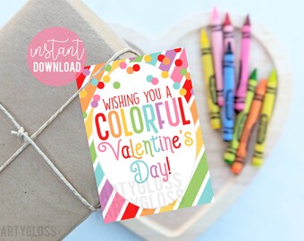 Wishing You a Colorful Valentine's Day Printable Tag - Etsy