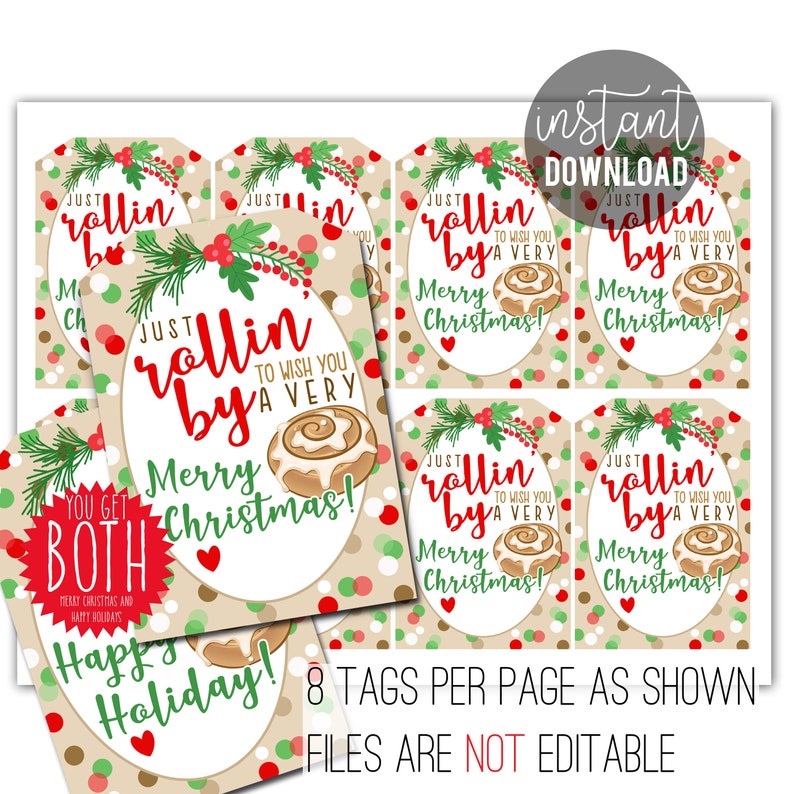 Cinnamon Roll Printable Gift Tags, Rollin' by to Wish You A Merry ...