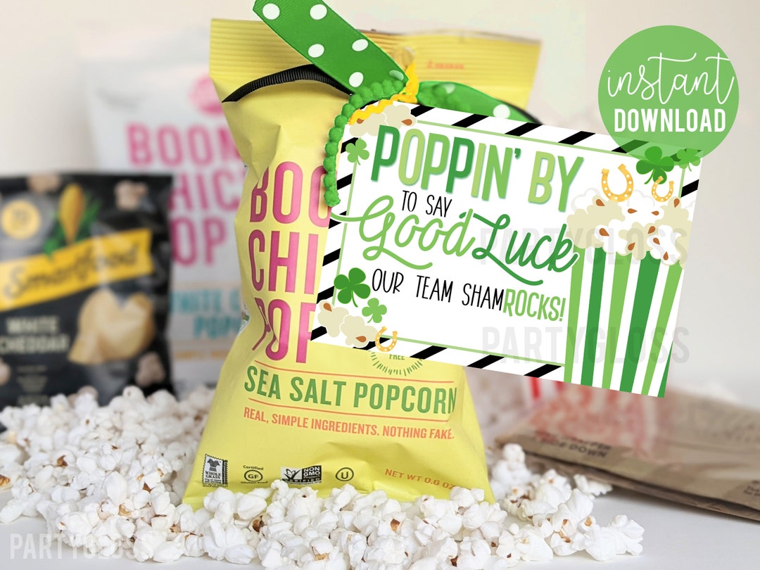 Good Luck Team Popcorn Printable Tags, Microwave Popcorn Card, Poppin ...
