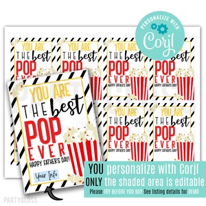 Editable Happy Father's Day Popcorn Printable Tags, Best Pop Ever ...