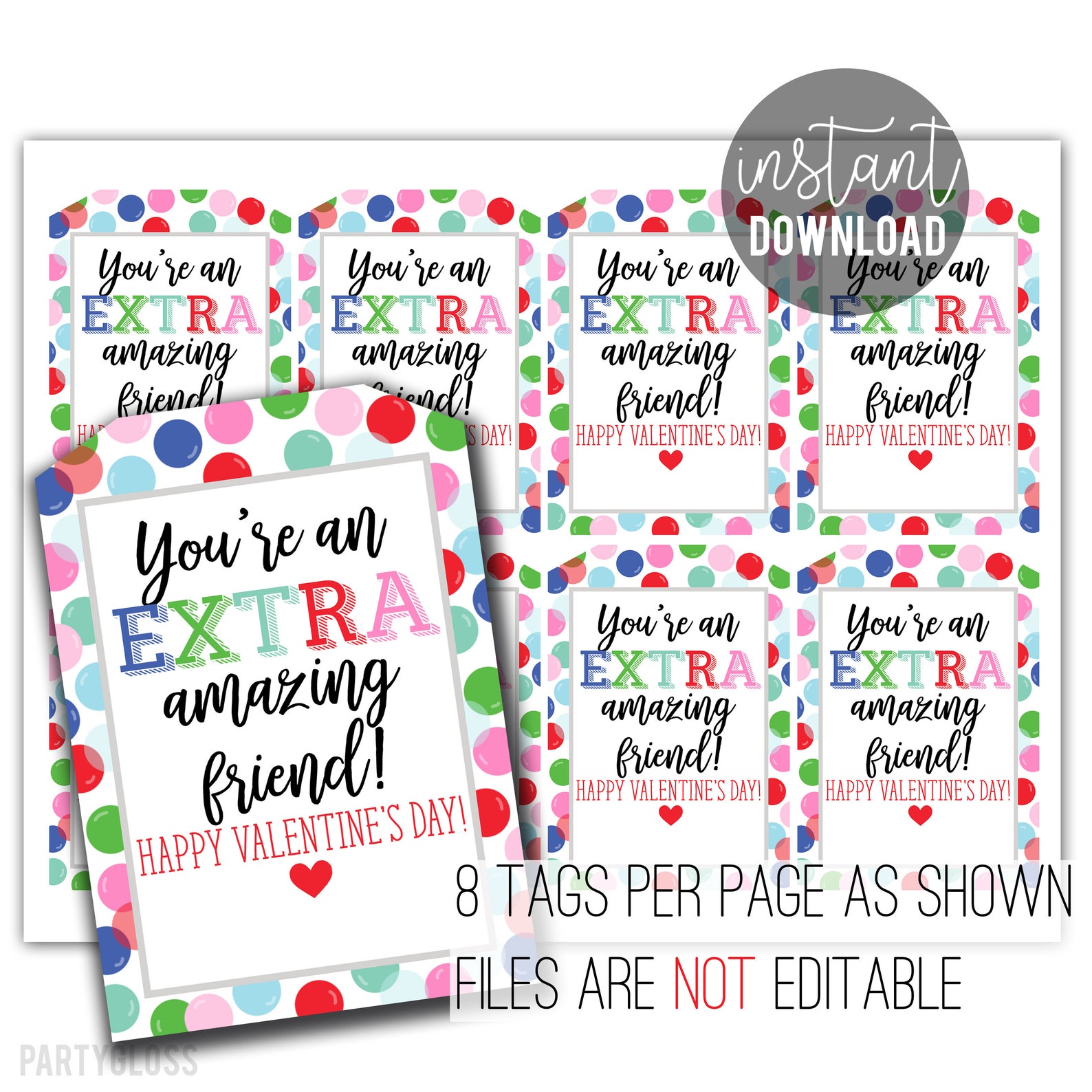 Valentine's Day Printable Gum Tags Extra Amazing Friend - Etsy