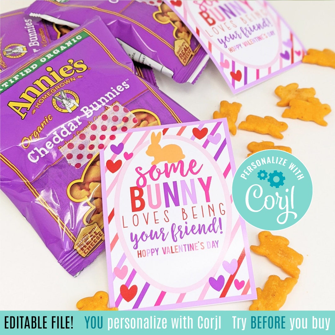 Editable Valentine's Day Cheddar Cracker Bunnies Printable Gift Tags ...