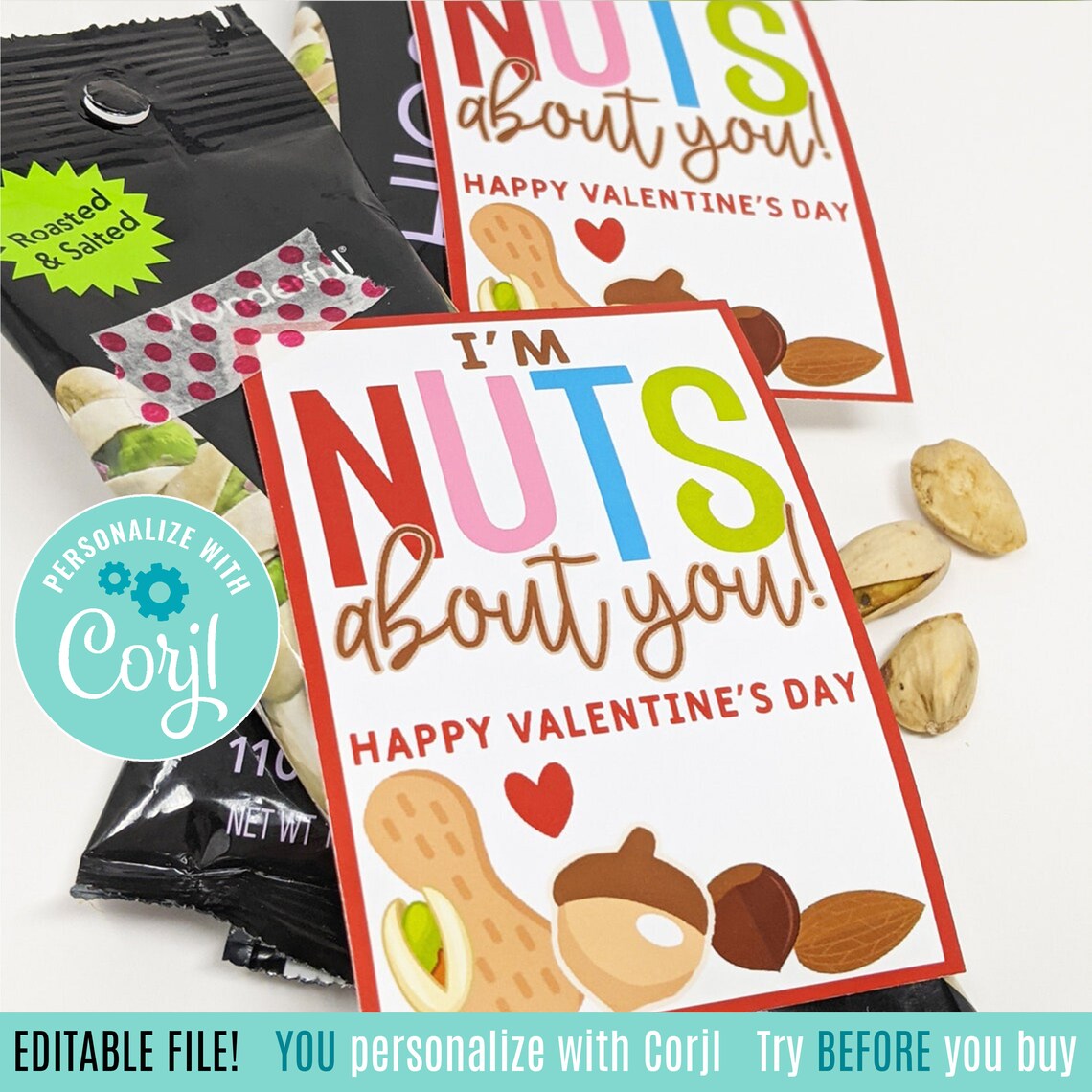 Editable Nuts About You Valentine's Day Printable Tag - Etsy