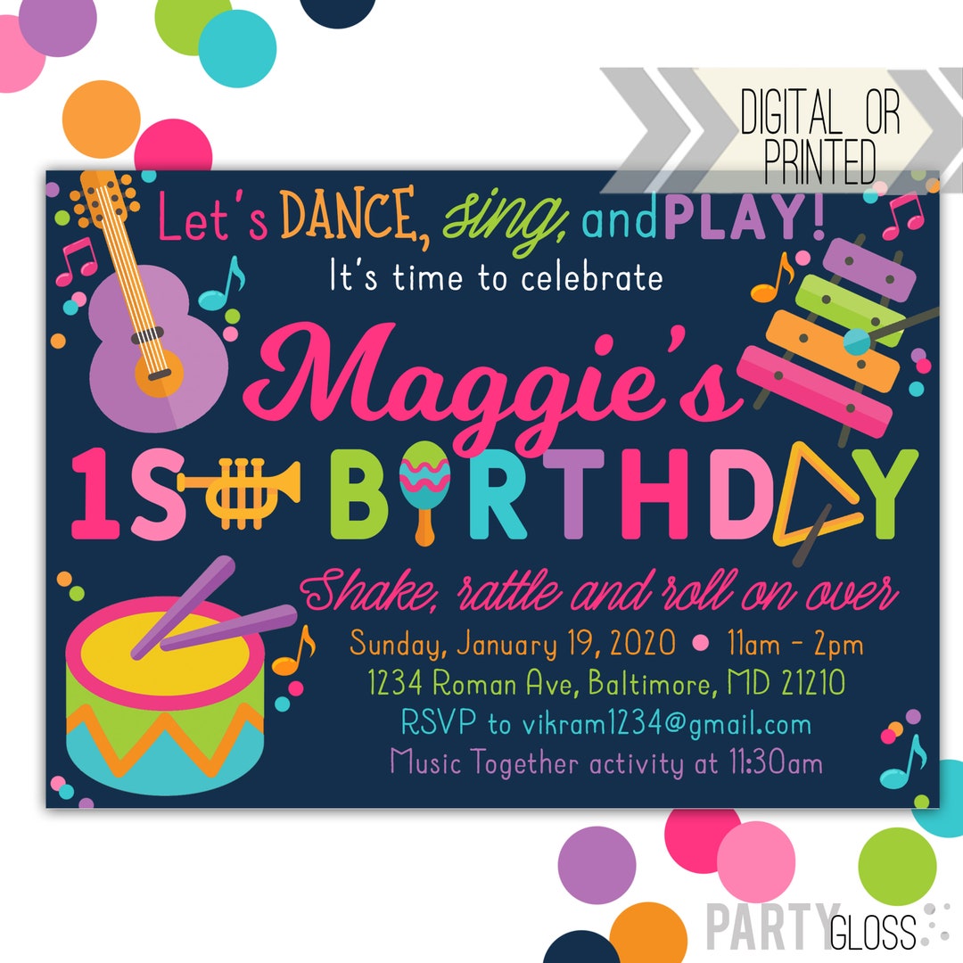 Music Party Invitation Digital or Printed Music Gym Party Musical ...
