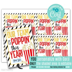 Editable Our Team is Poppin' Printable Popcorn Gift Tags, Team ...