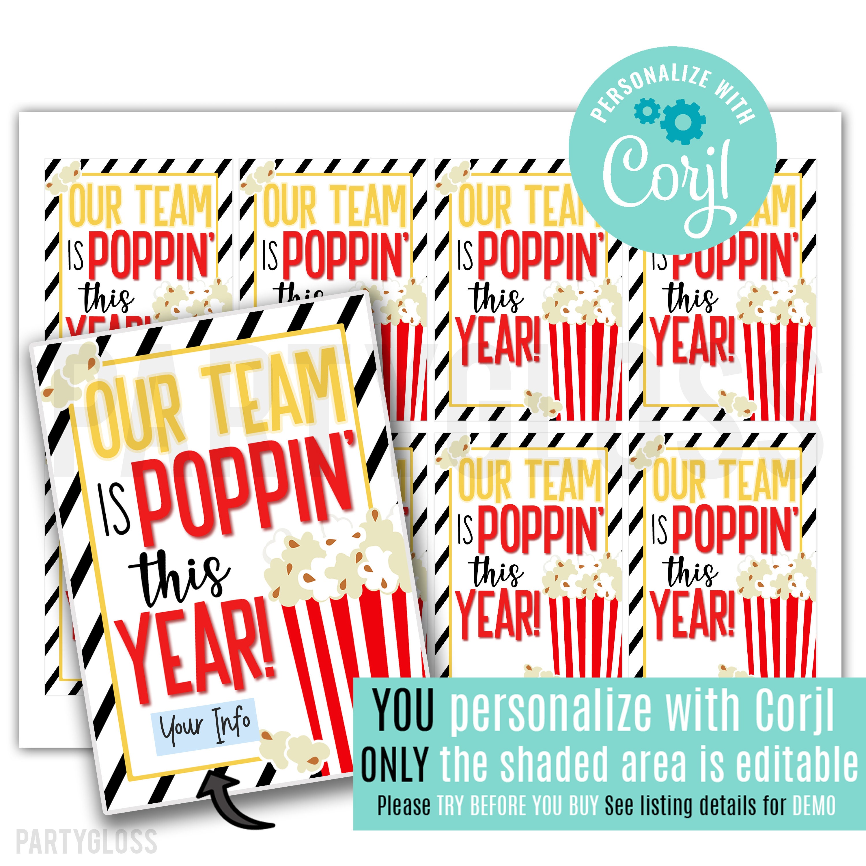 Editable Our Team is Poppin' Printable Popcorn Gift Tags, Team ...