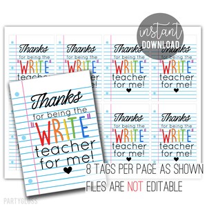Teacher Appreciation Printable Gift Tags, Write Teacher for Me Teachers ...