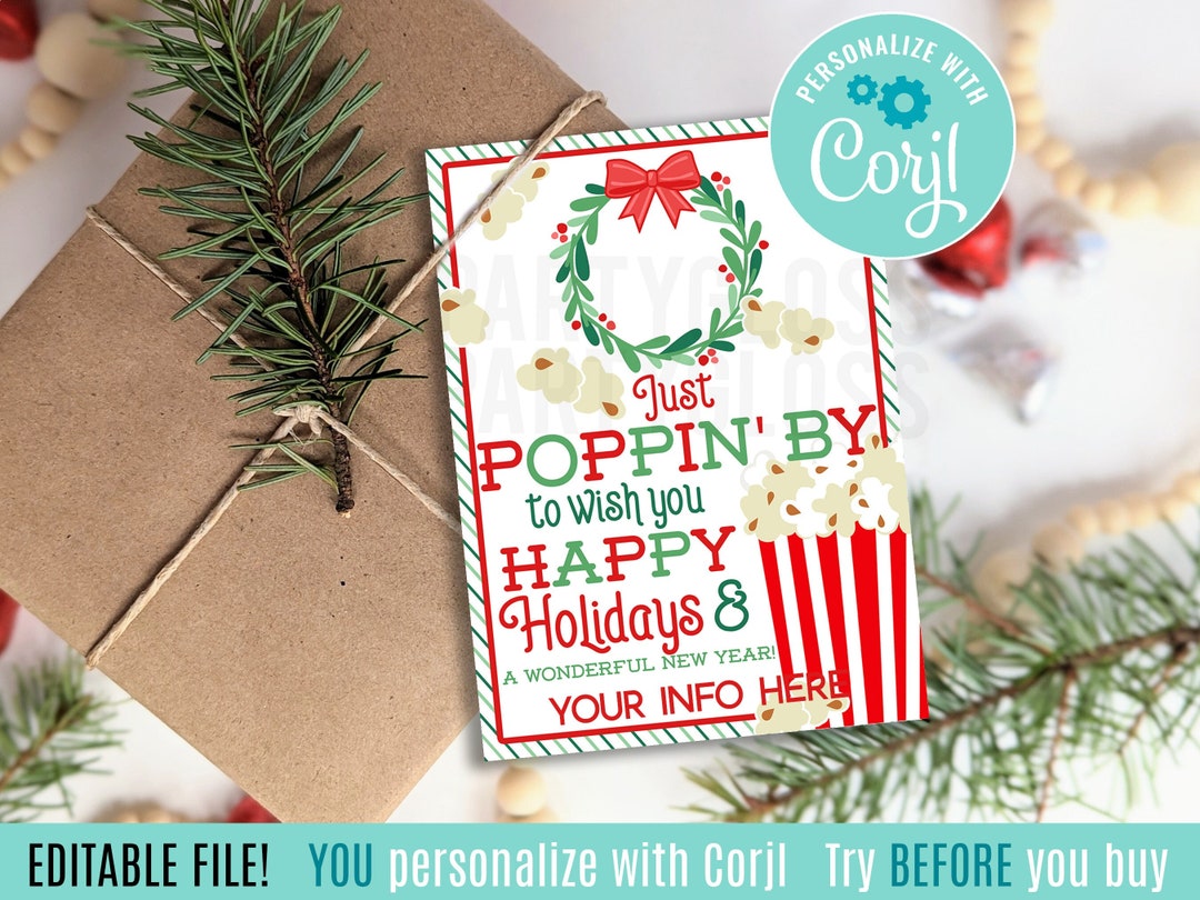 Editable Christmas Wreath Poppin' by to Wish You A Happy Holidays ...