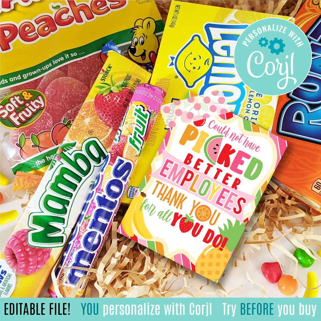 Editable Employee Appreciation Printable Tag | Employee Gift | Fruity ...