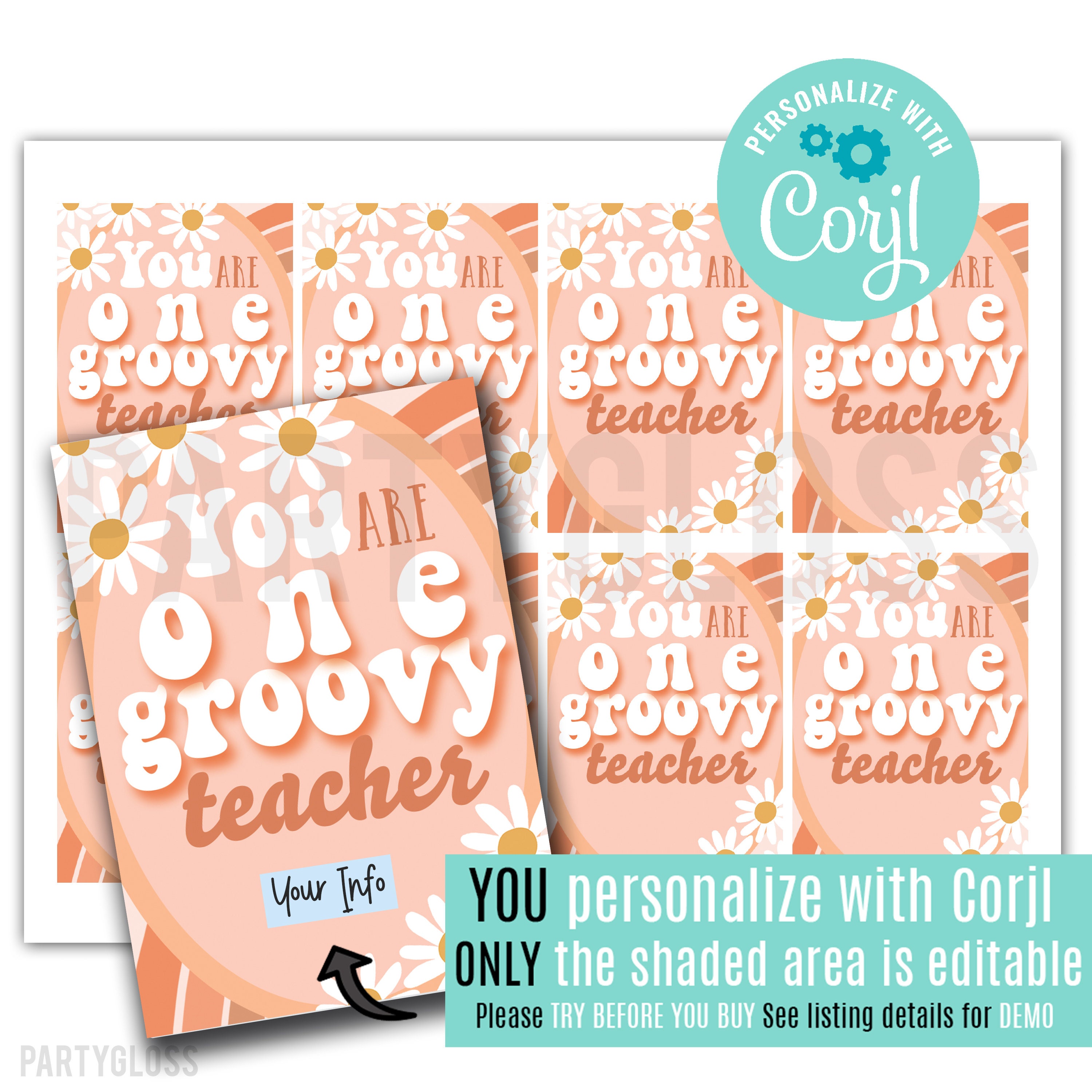 Editable Groovy Teacher Appreciation Printable Gift Tags, Boho Daisy ...