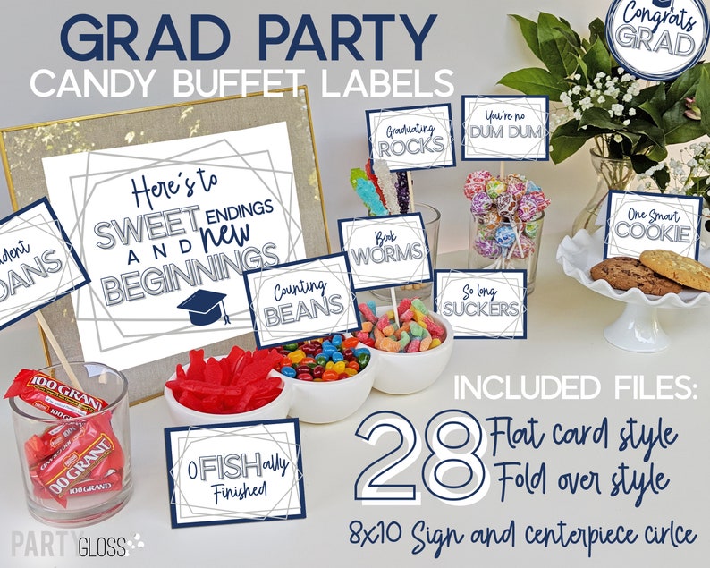 Graduation Printable Package | Navy Blue and Silver Grad Party | Class ...