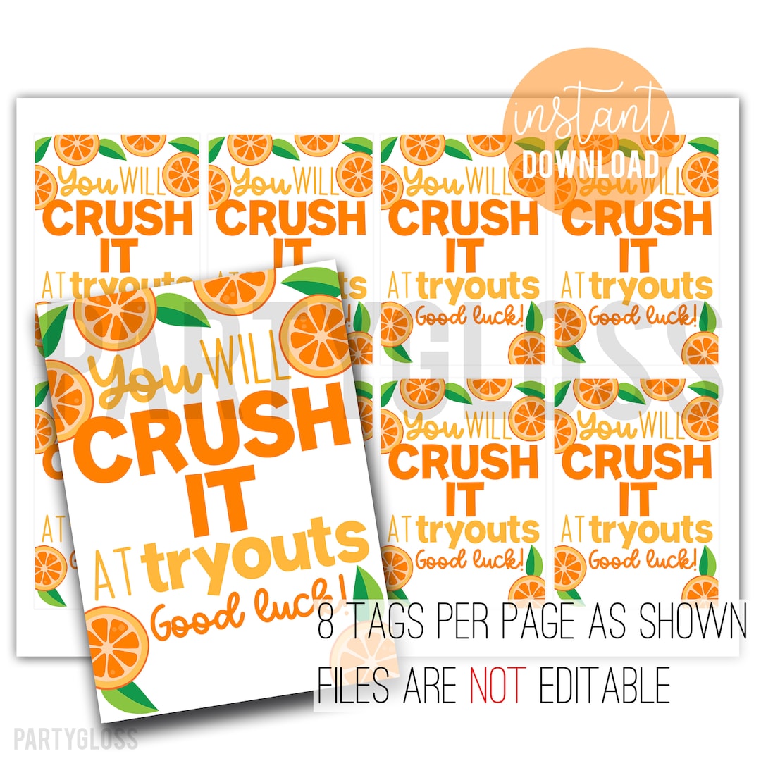 Crush It Tryout Printable Tag | Crush Printable | Orange Good Luck Tag ...