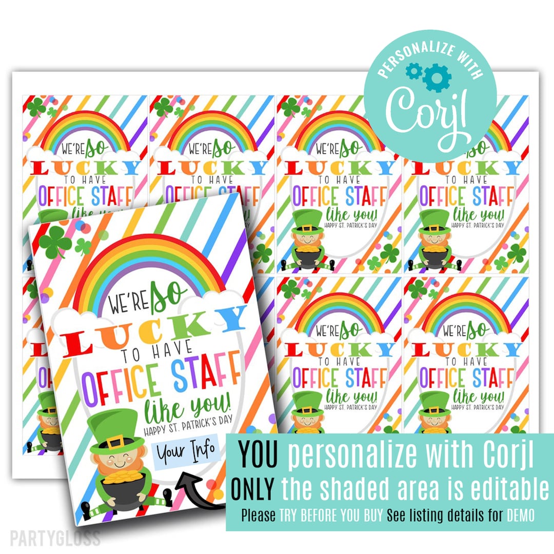 Editable St. Patrick's Day Printable Tags, Workplace Gifts, Employee ...
