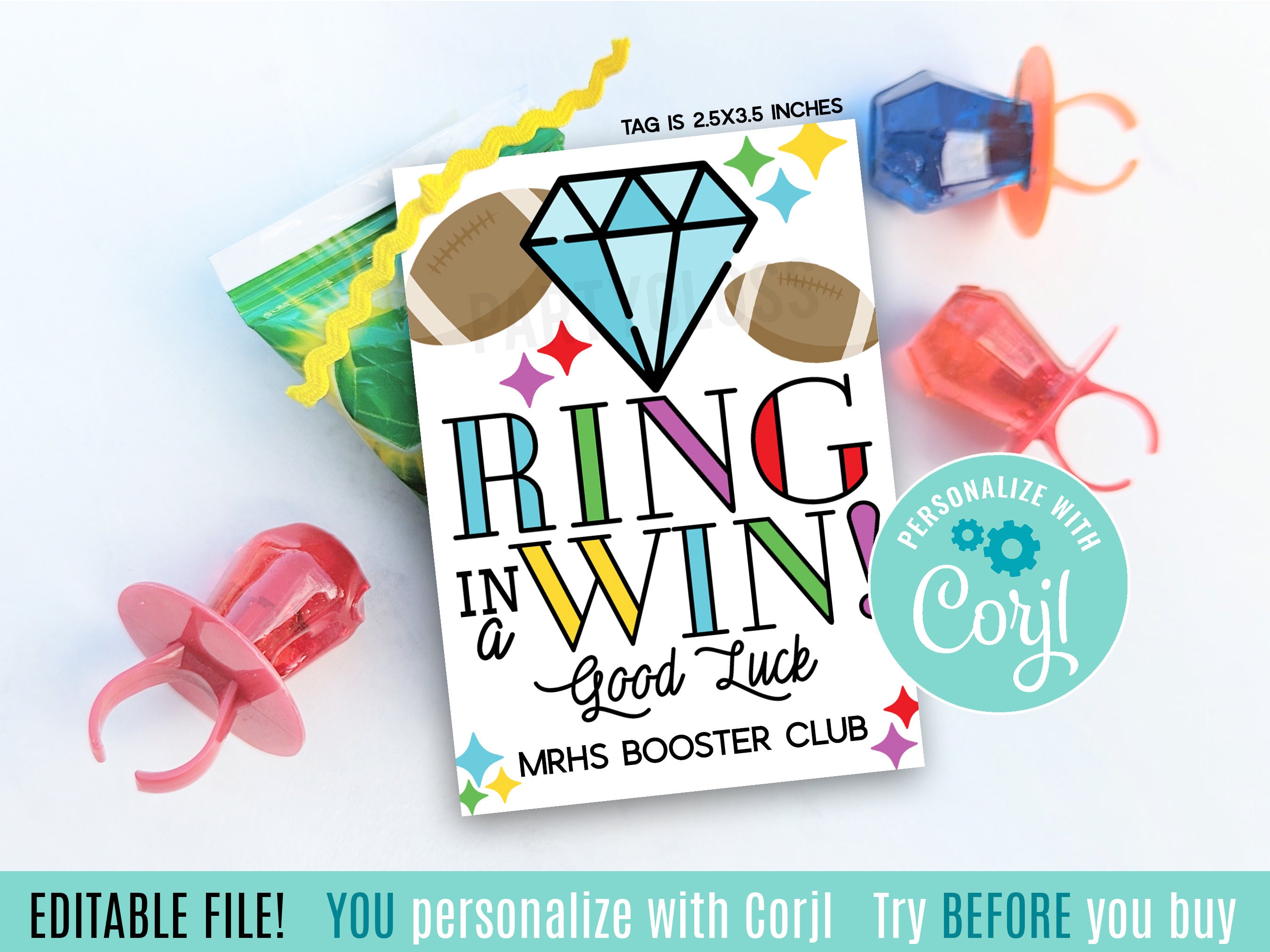 Editable Football Ring in A Win Printable Gift Tags Good Luck Team ...