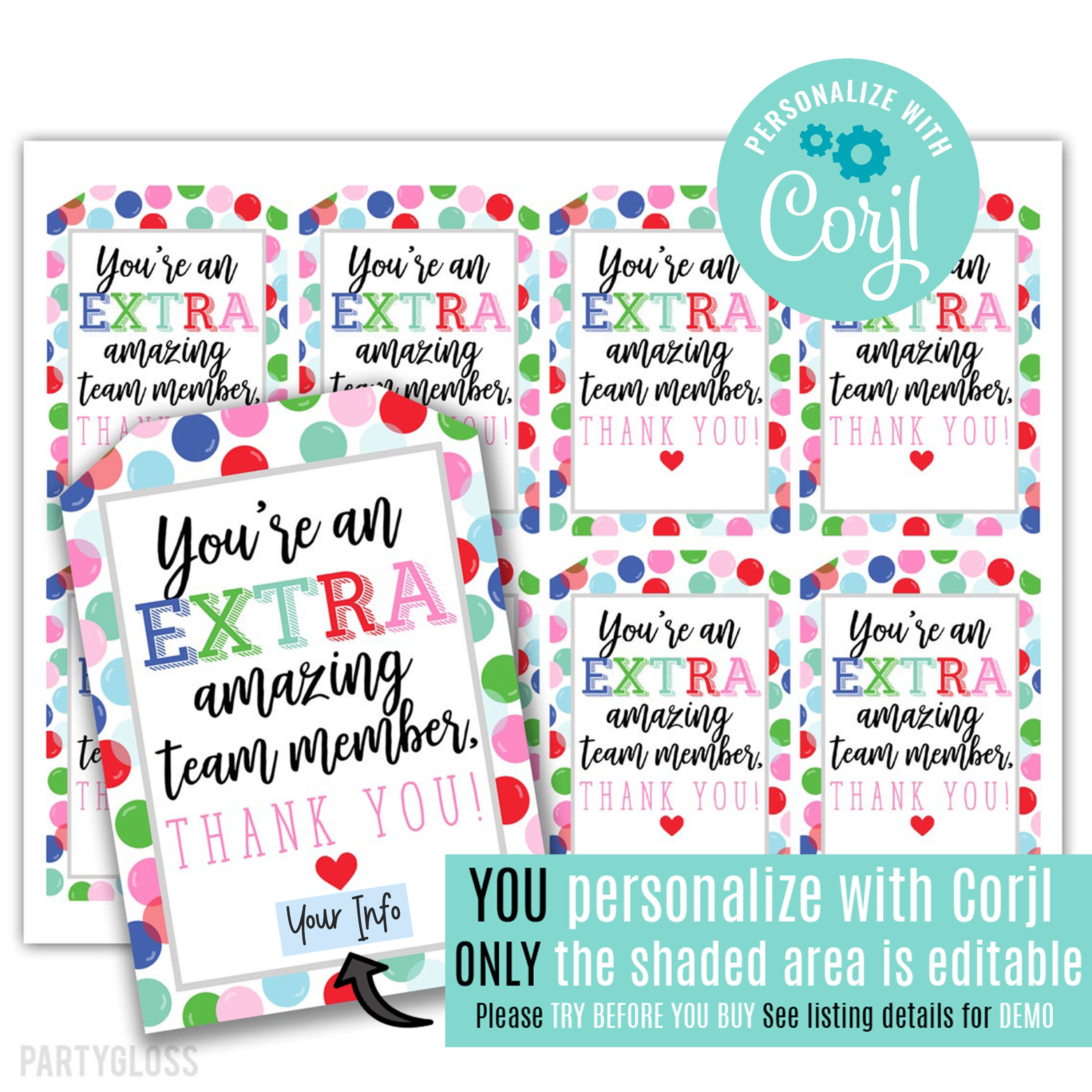 Editable Team Appreciation Printable Tag Gum Tags Extra - Etsy