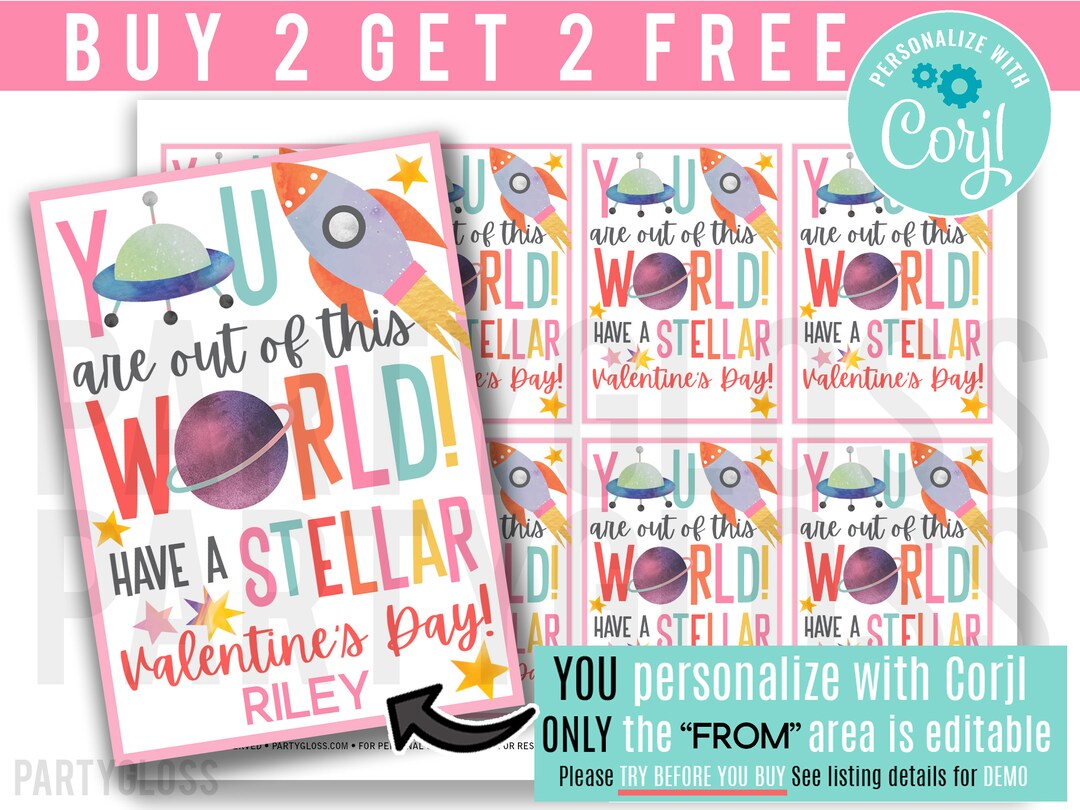 Editable Space Galaxy Valentine's Day Printable Tags Out of This World ...