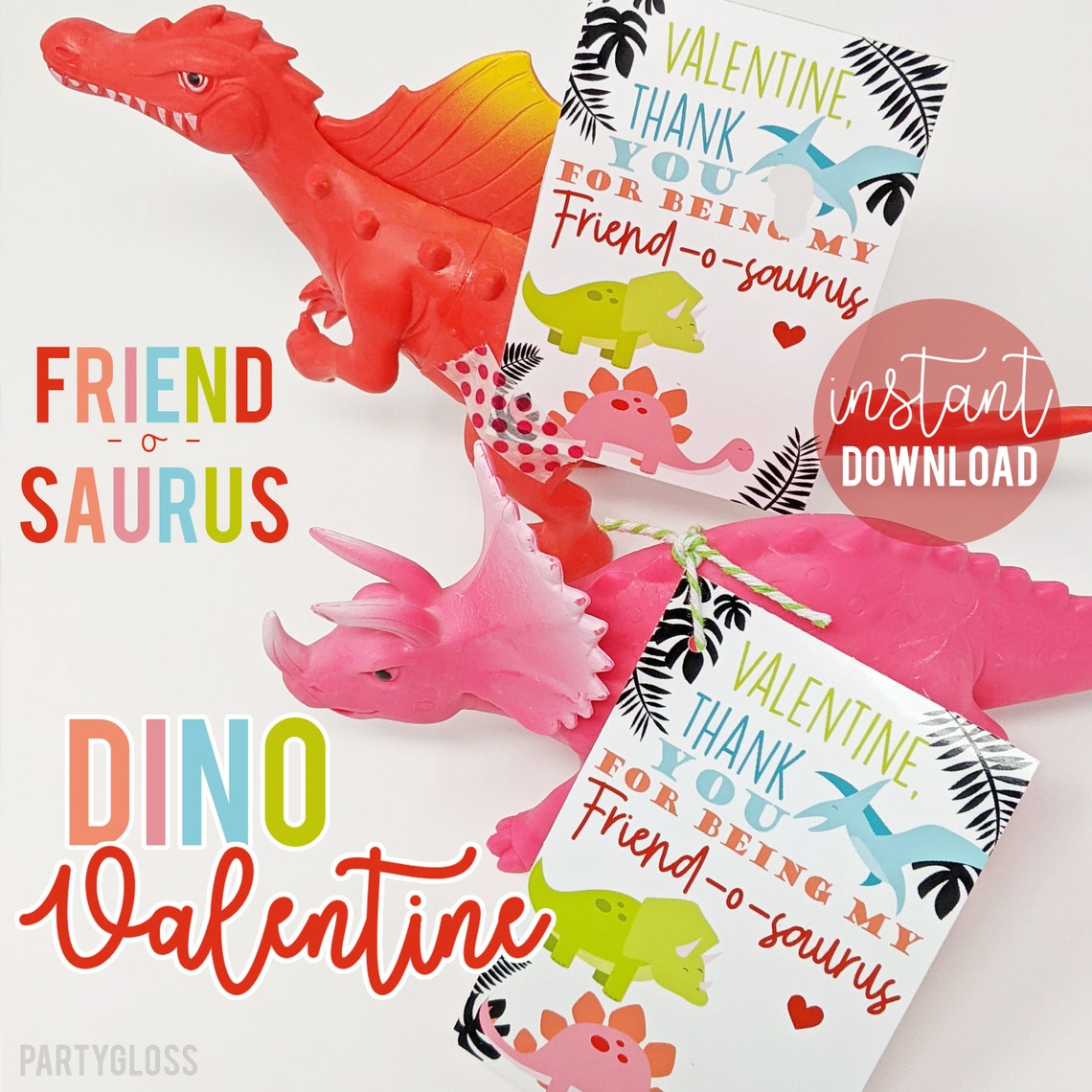 Valentine's Day Printable Tag Dinosaur Valentine | Etsy
