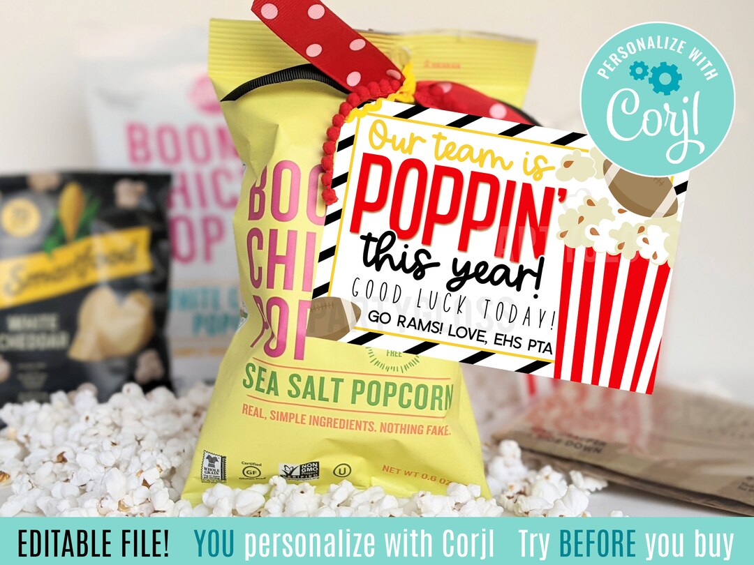 Editable Football Popcorn Printable Gift Tags, Good Luck Today Snack ...