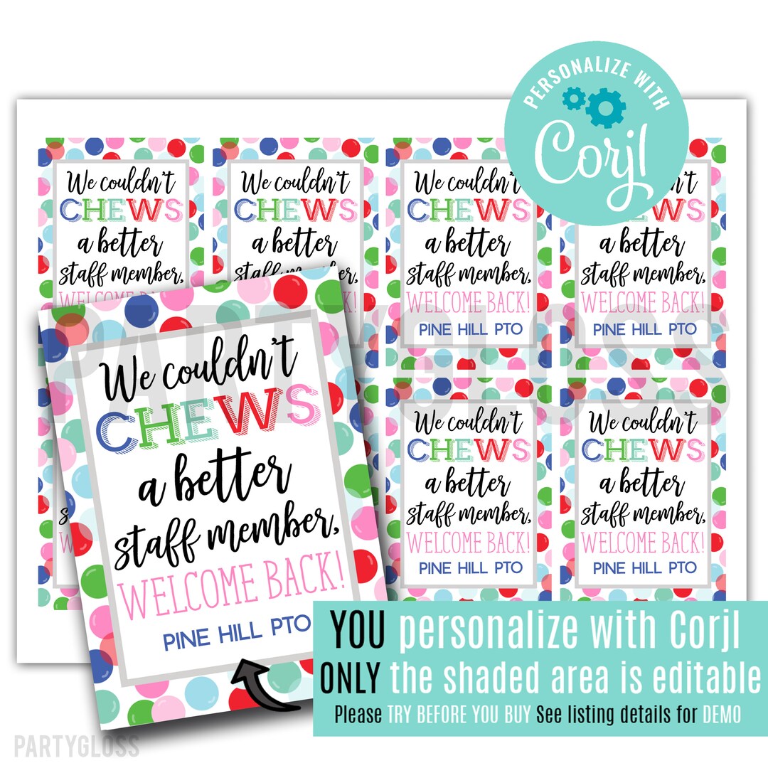 Editable Staff Appreciation Printable Tag | Gum Tags | Chews Tags ...