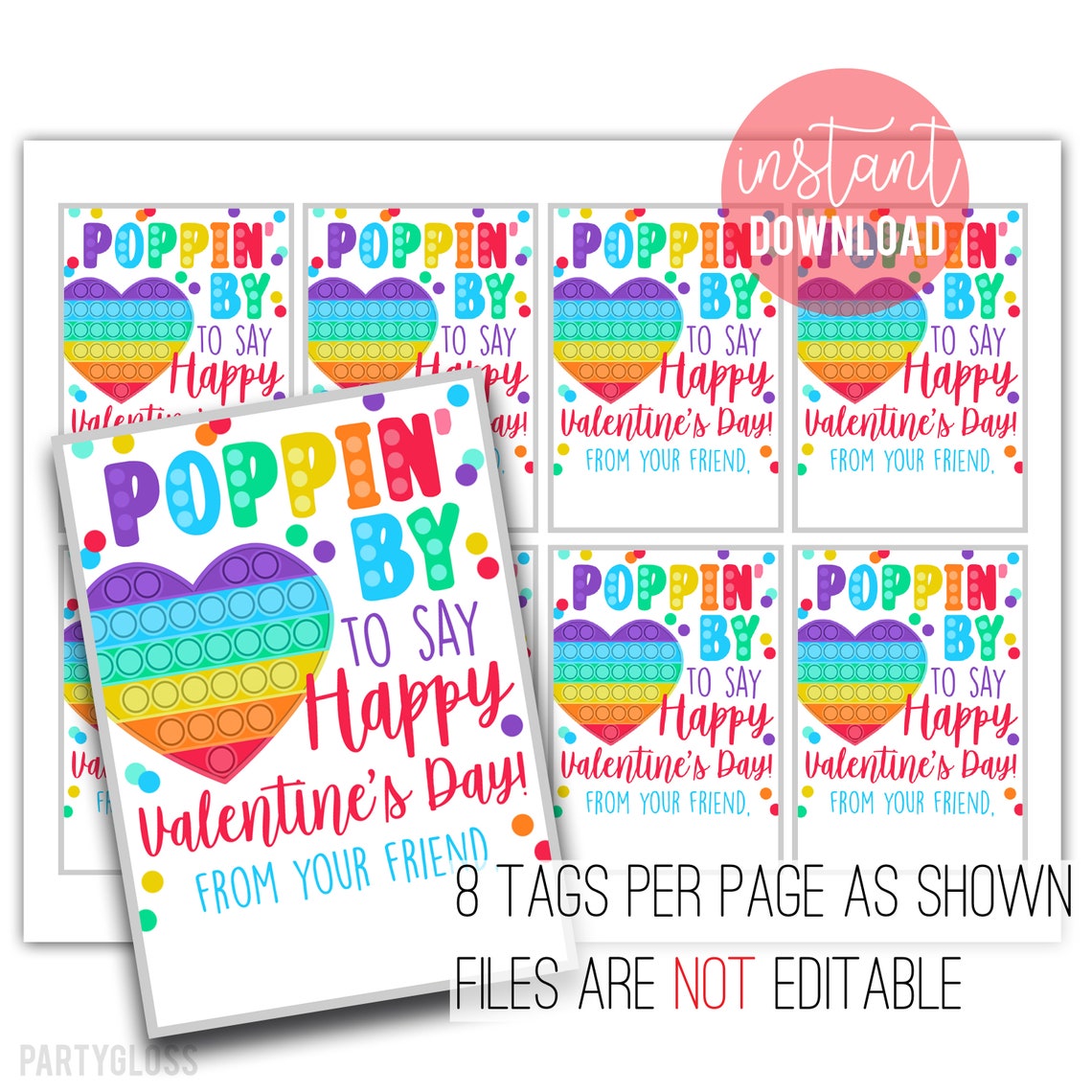 Pop It Valentine's Day Printable Valentine Rainbow Poppin - Etsy