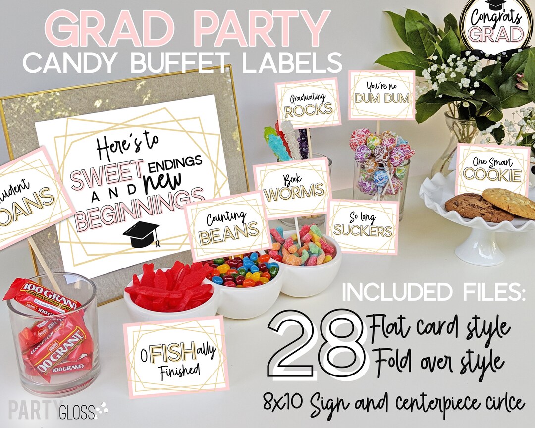 Graduation Candy Buffet Table Labels, Candy Bar Food Tents Grad Party ...