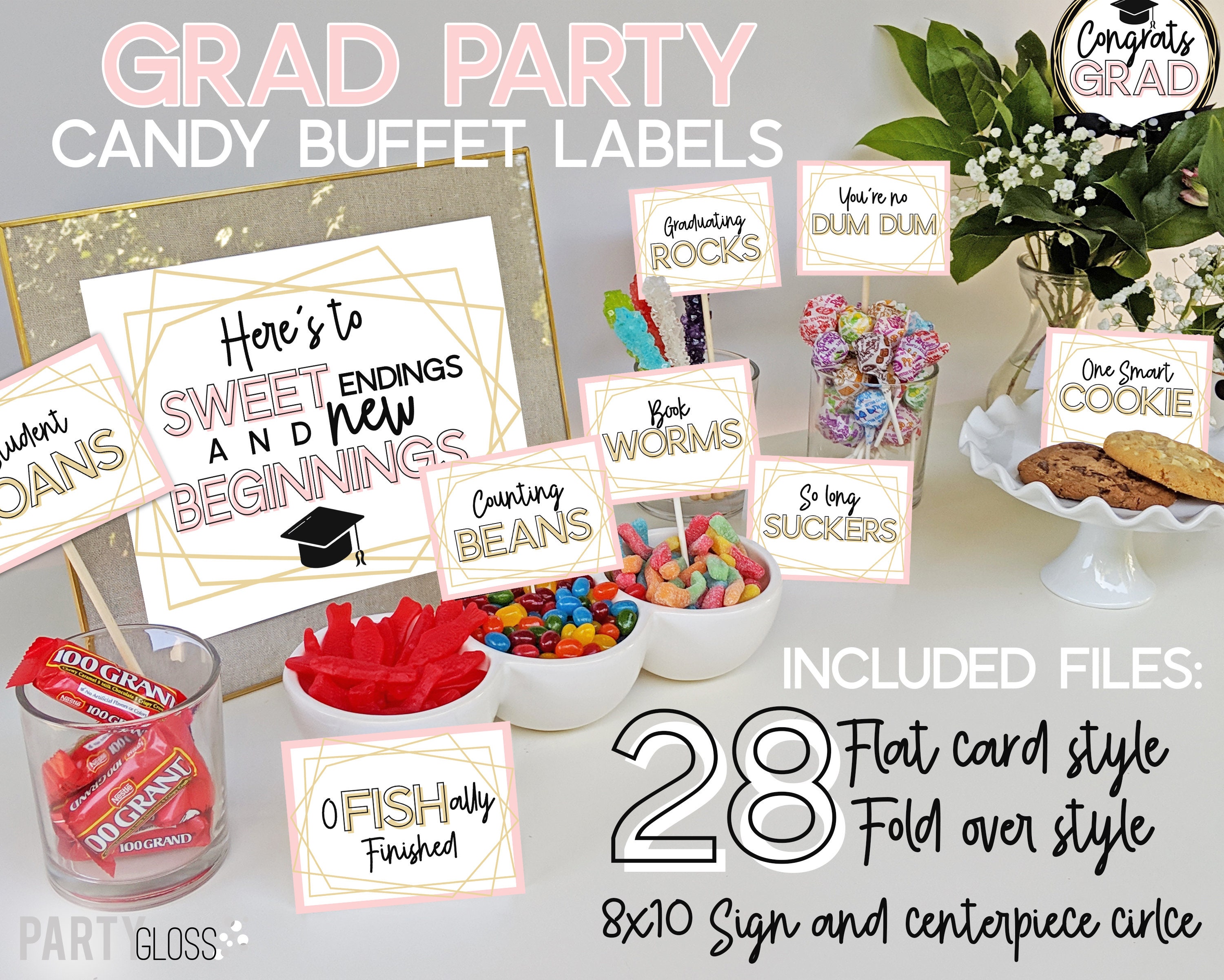 Party Supplies Paper & Party Supplies Pink Theme Candy Bar Grad Party ...