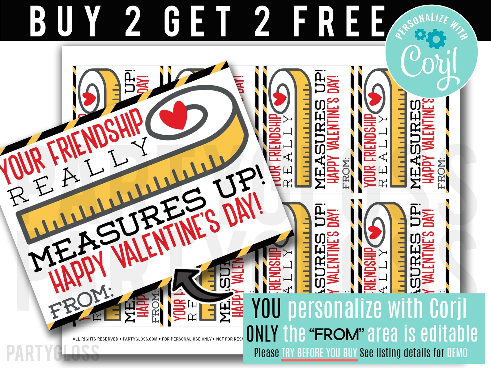 Editable Measuring Tape Valentine's Day Printable Tags Valentine ...