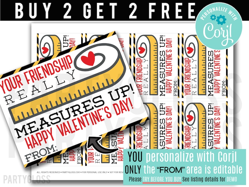 Editable Measuring Tape Valentine's Day Printable Tags Valentine ...