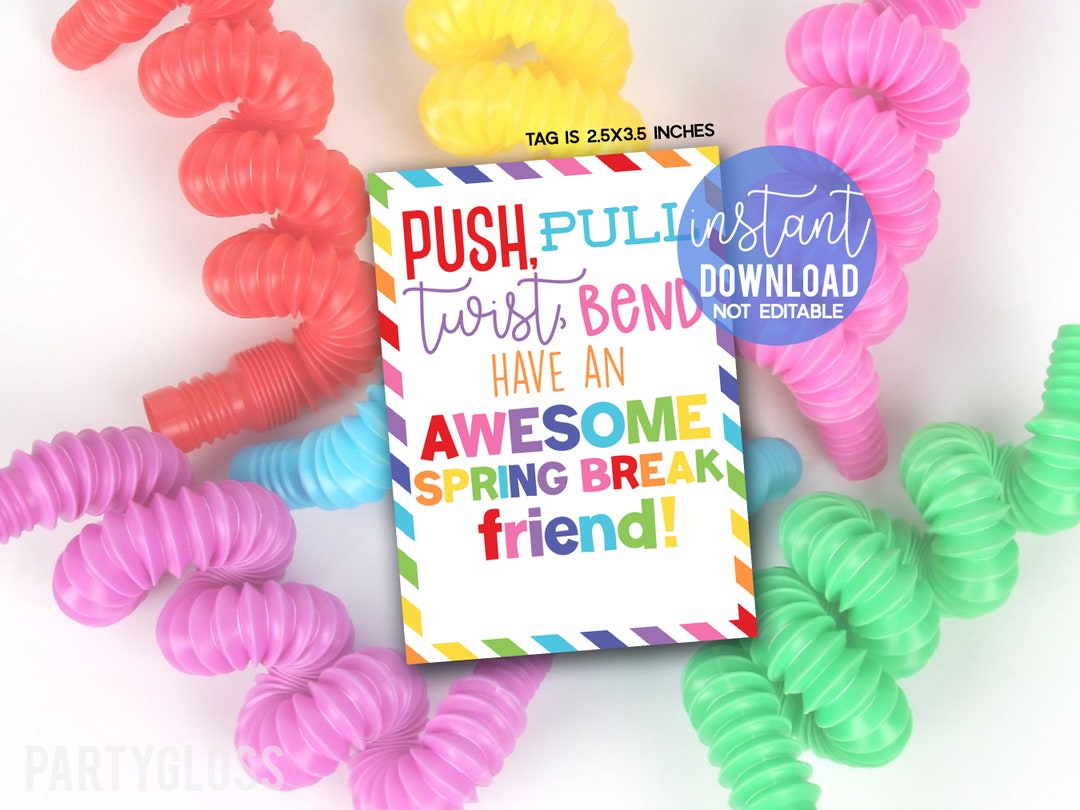 Fidget Sensory Spring Break Printable Tags, Non Food, Push Pull Twist ...