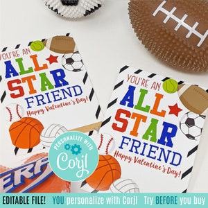 Editable Sports Valentine's Day Printable Tags Valentine Football ...