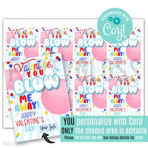 Editable You Blow Me Away Valentine's Day Printable Gift Tags, Lollipop ...
