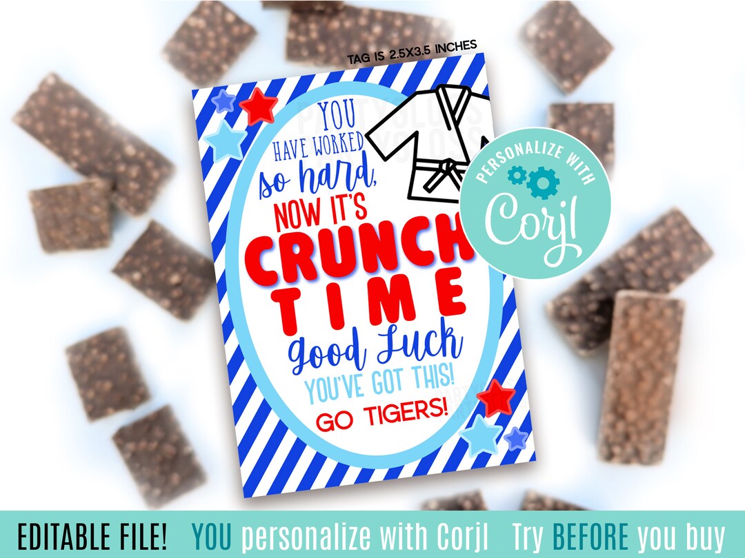 Editable Crunch Time Good Luck Printable Gift Tags Chocolate Candy ...
