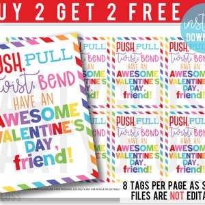 Fidget Sensory Valentine's Day Printable Tags, Non Food, Push Pull ...