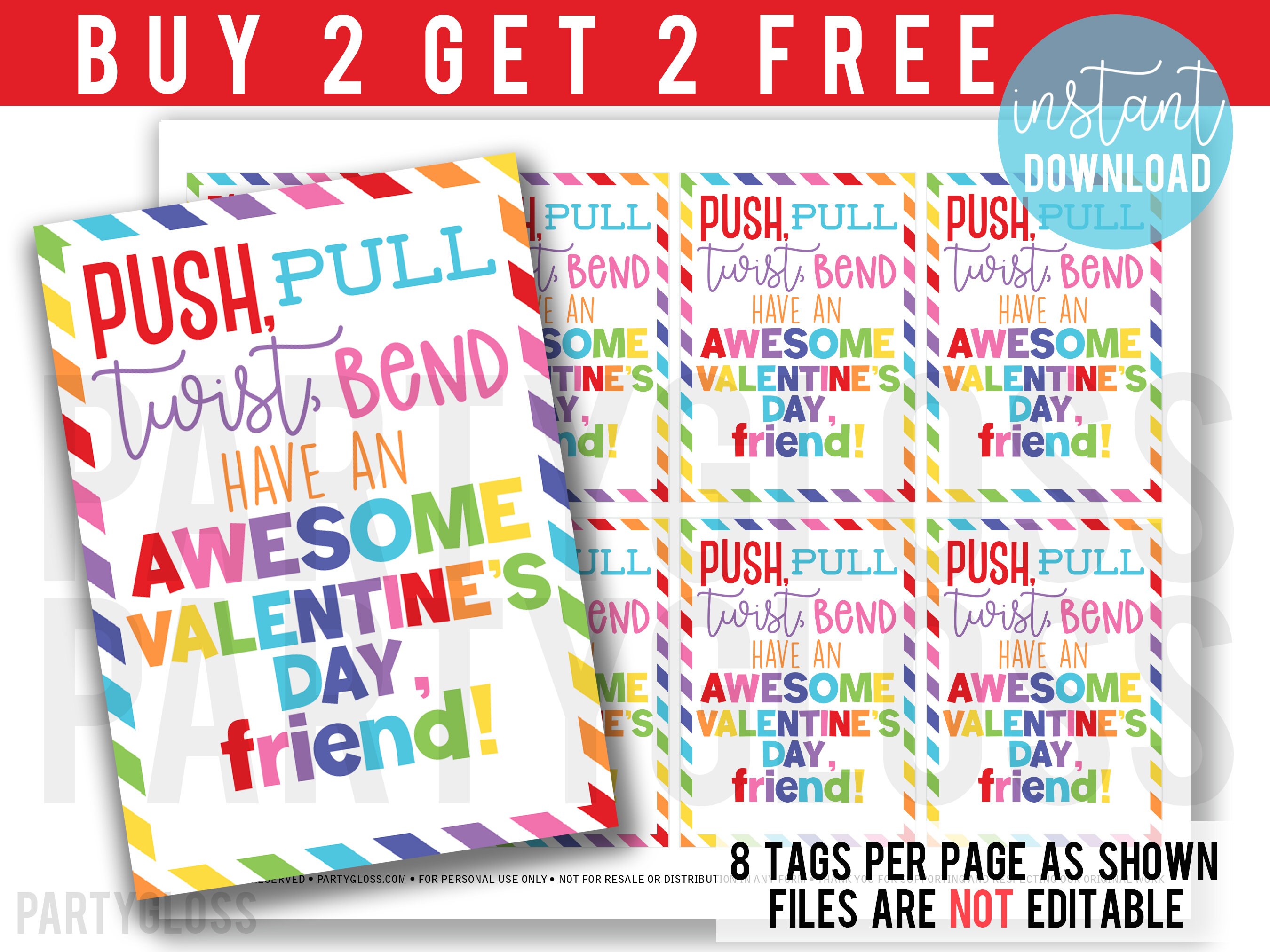 Fidget Sensory Valentine's Day Printable Tags, Non Food, Push Pull ...