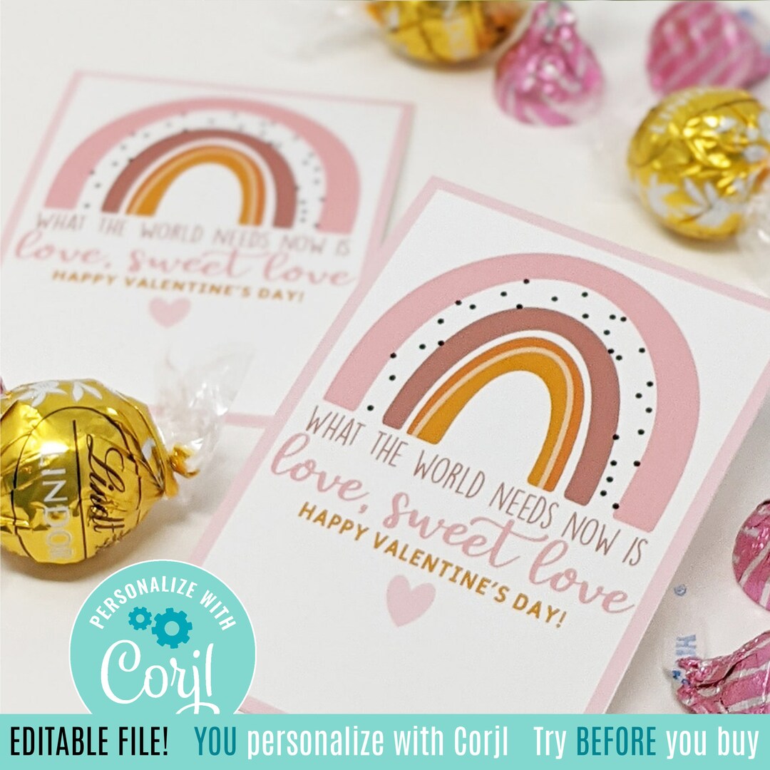 Editable Boho Rainbow Valentine's Day Printable Tags Love Sweet ...