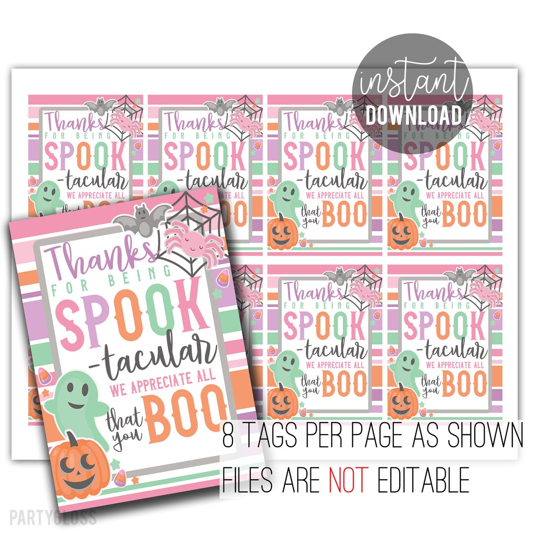 Halloween Appreciation Printable Gift Tags, PTA PTO Teacher Staff Thank ...