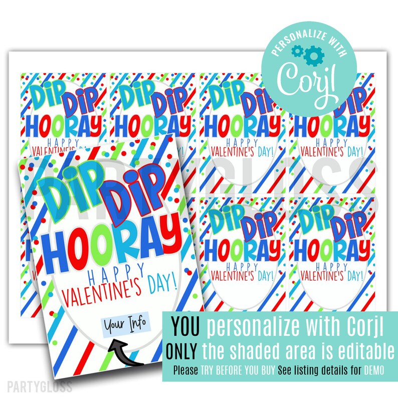 Editable Valentine's Day Printable Tag Dip Dip Hooray - Etsy