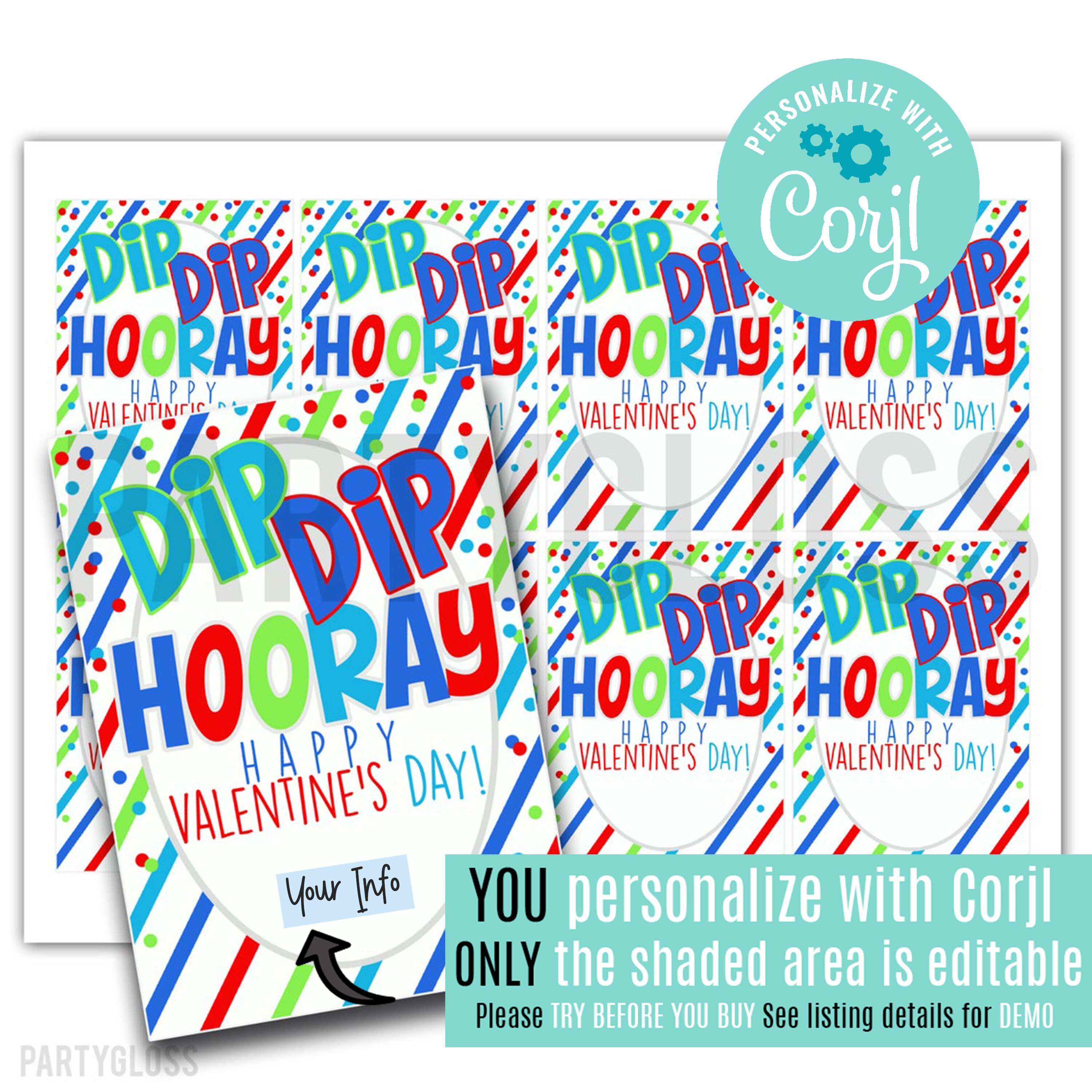 Editable Valentine's Day Printable Tag Dip Dip Hooray - Etsy