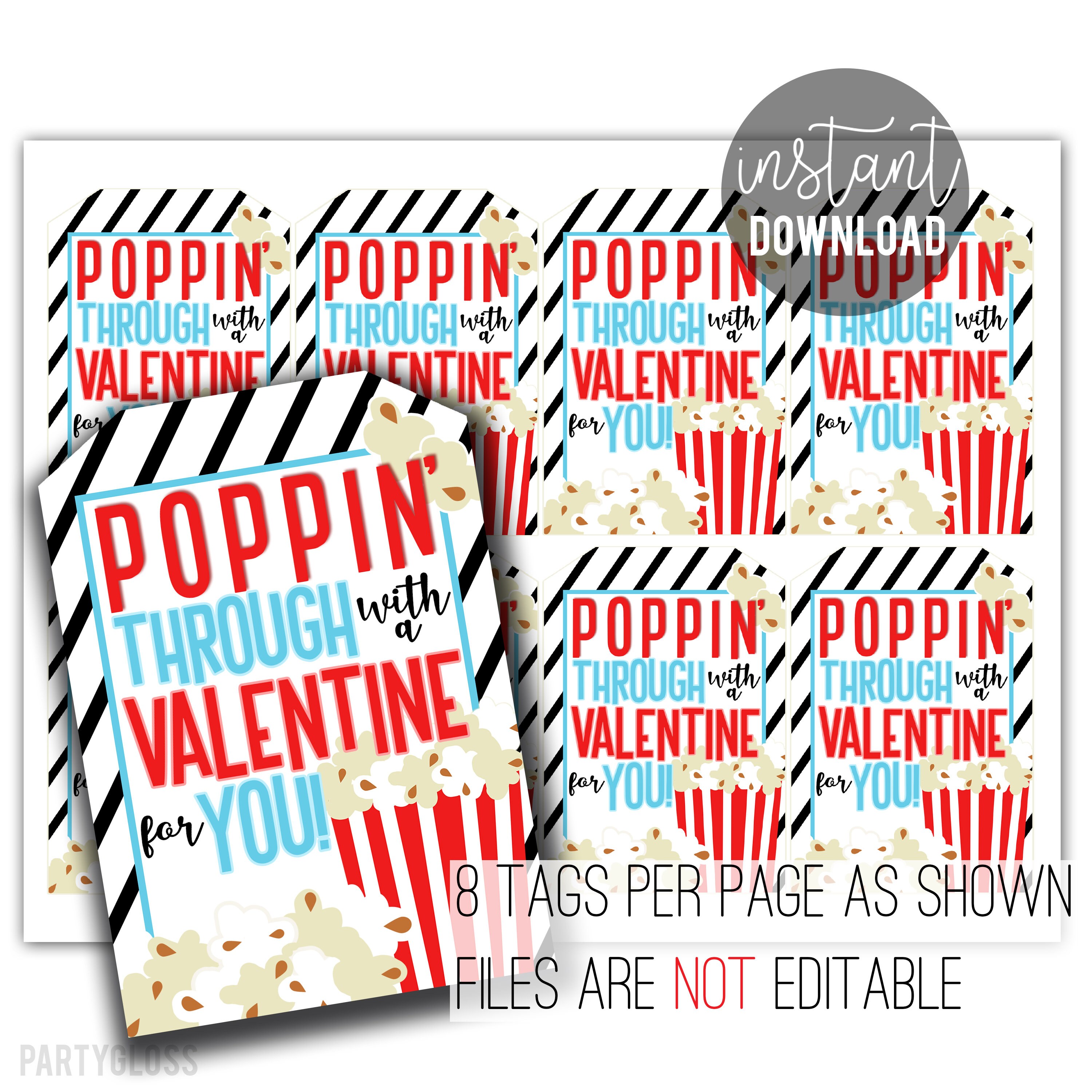Popcorn Valentine's Day Printable Tags Poppin' Through Valentine Class ...