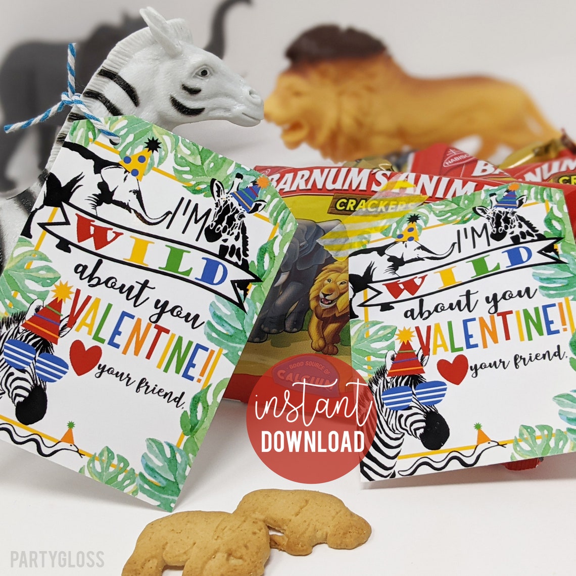 Wild Animal Valentine's Day Printable Tag Jungle | Etsy