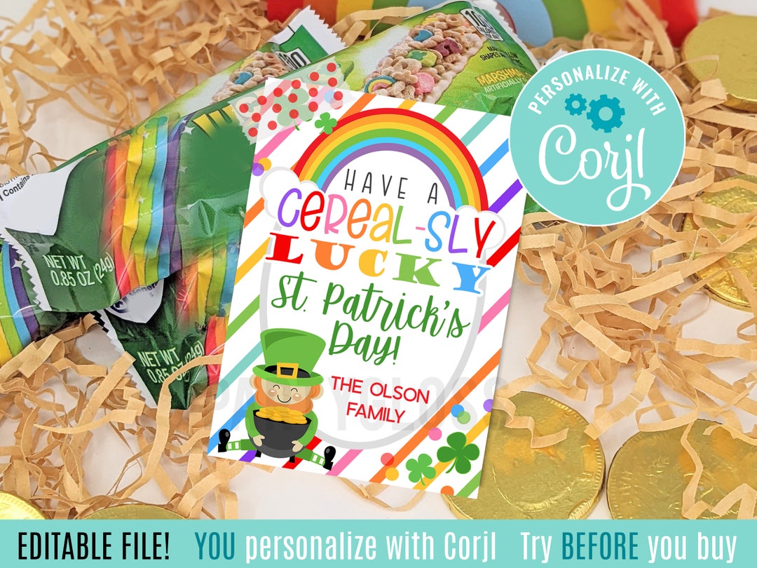 Editable St. Patrick's Day Printable Tags, Cereal-sly Lucky Friend ...