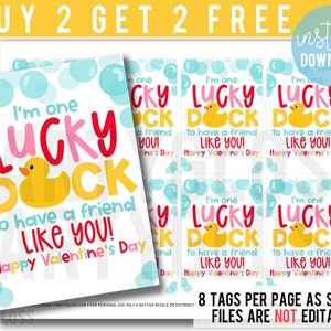 Rubber Duck Valentine, Lucky Duck Printable, Non Food Valentine's Day ...