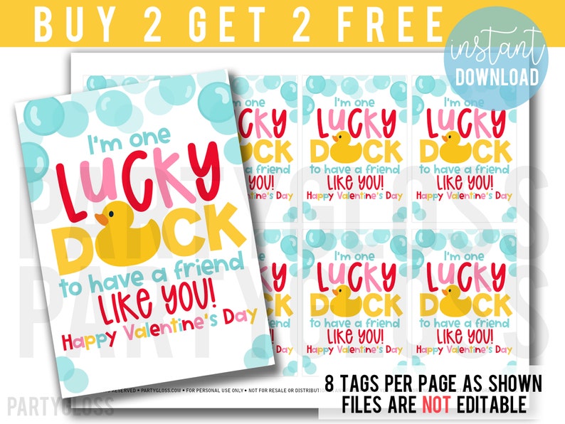 Rubber Duck Valentine Lucky Duck Printable Non Food - Etsy