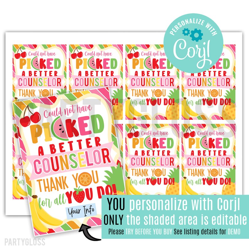 Editable Counselor Appreciation Printable Tag Fruity Gift - Etsy