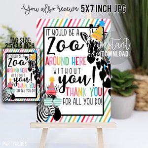 Zoo Animal Appreciation Printable Tags PTO PTA Team Coach Staff Gifts ...