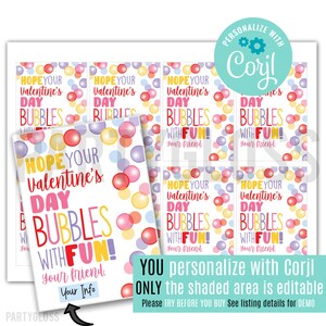 Editable Bubbles Valentine's Day Printable Tag Bubble Valentine Non ...