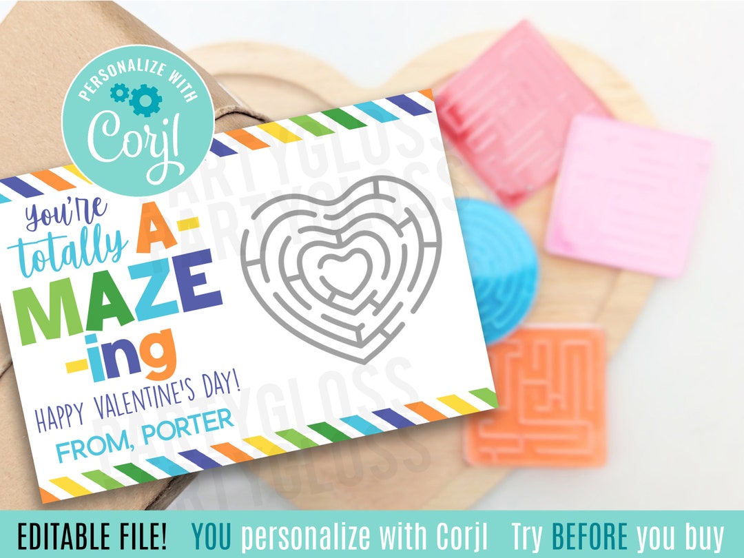 Editable Amazing Valentine's Day Printable Tags Maze Toy Valentine ...