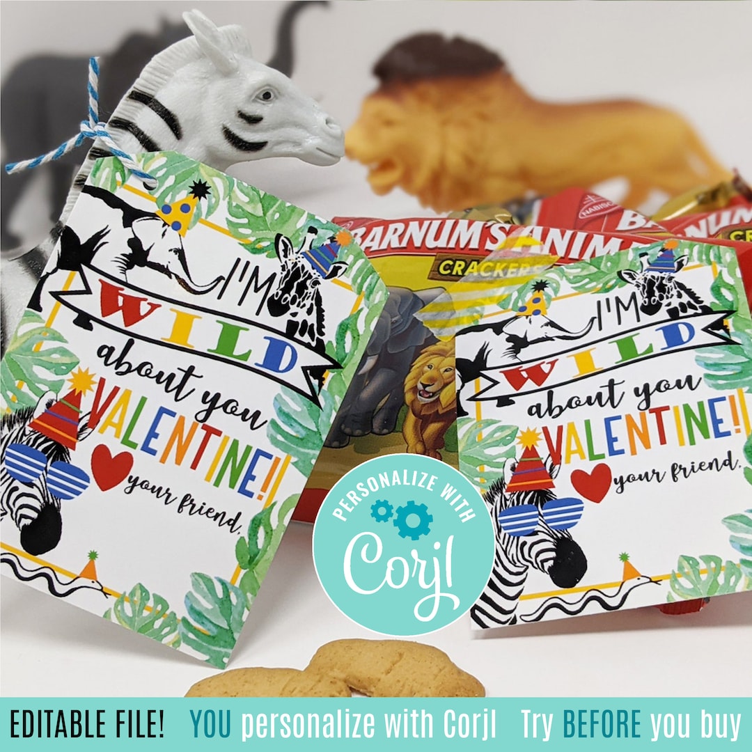 Editable Wild Animal Valentine's Day Printable Gift Tags, Jungle Class ...