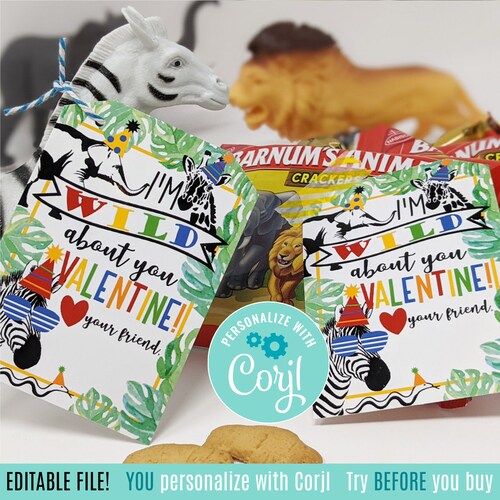 Animal Cookie Valentine's Day Printable Tag Circus - Etsy